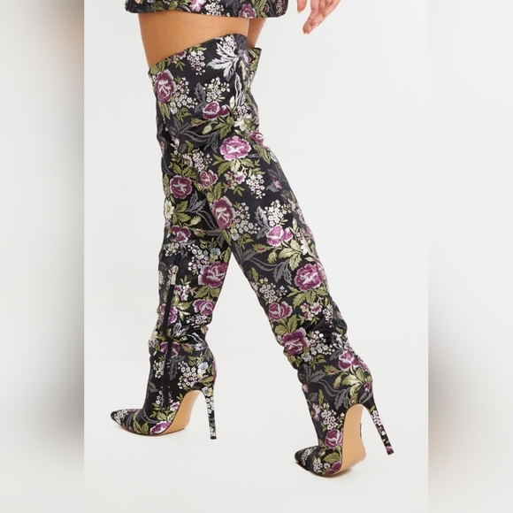 PrettyLittleThing | Shoes | Plt X Little Mix Black Oriental Thigh High ...